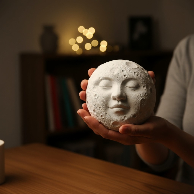 Mondgesicht aus Beton für eine mystische Atmosphäre