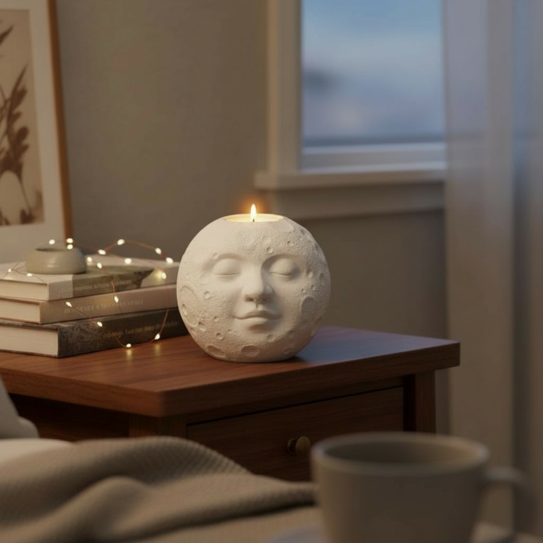 Mondgesicht aus Beton für eine mystische Atmosphäre